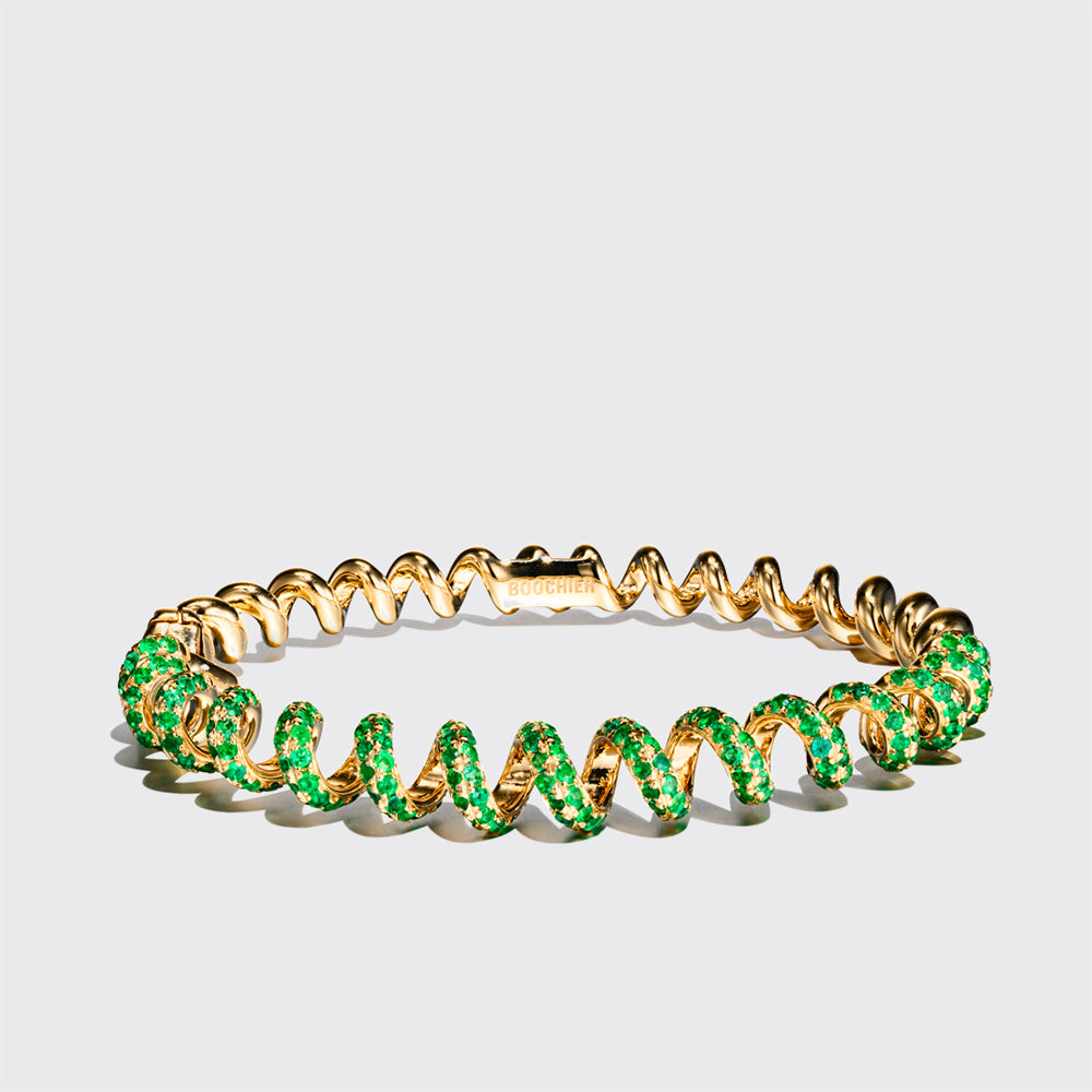 YELLOW GOLD EMERALD SLINKEE BANGLE – Boochier