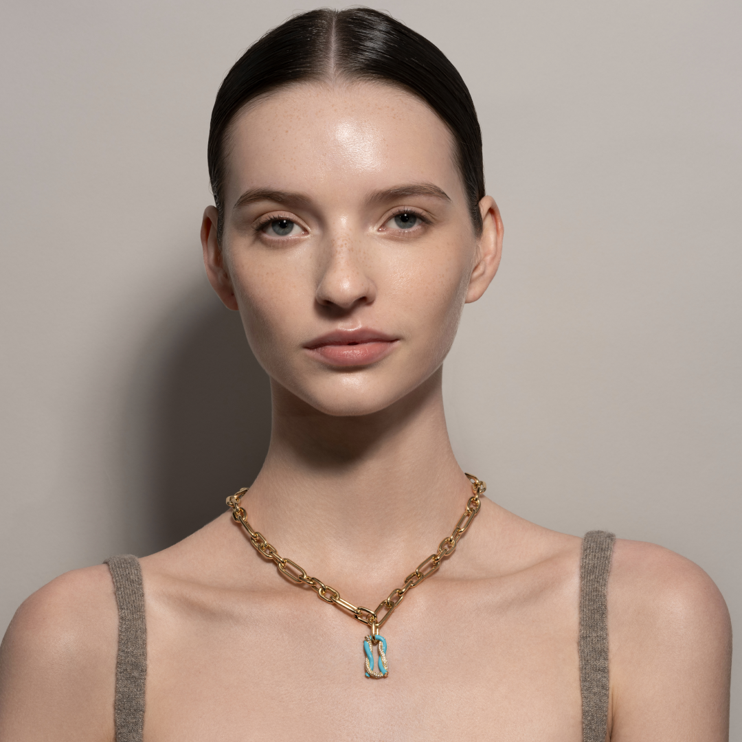 LIGHT BLUE JUMBO FRUIT HOOPS PENDANT CHAIN NECKLACE [DETACHABLE] – Boochier