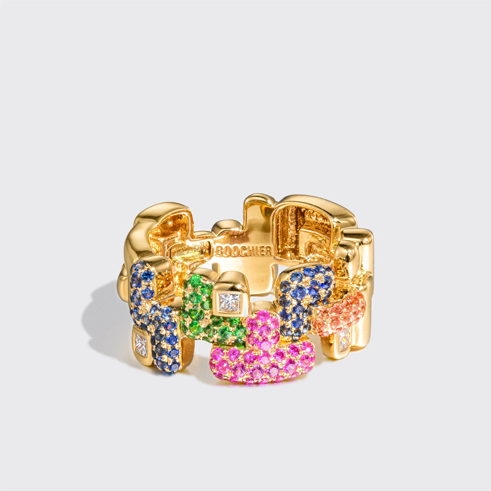 YELLOW GOLD HALF RAINBOW ARCADE TRIPLE ETERNITY RING – Boochier